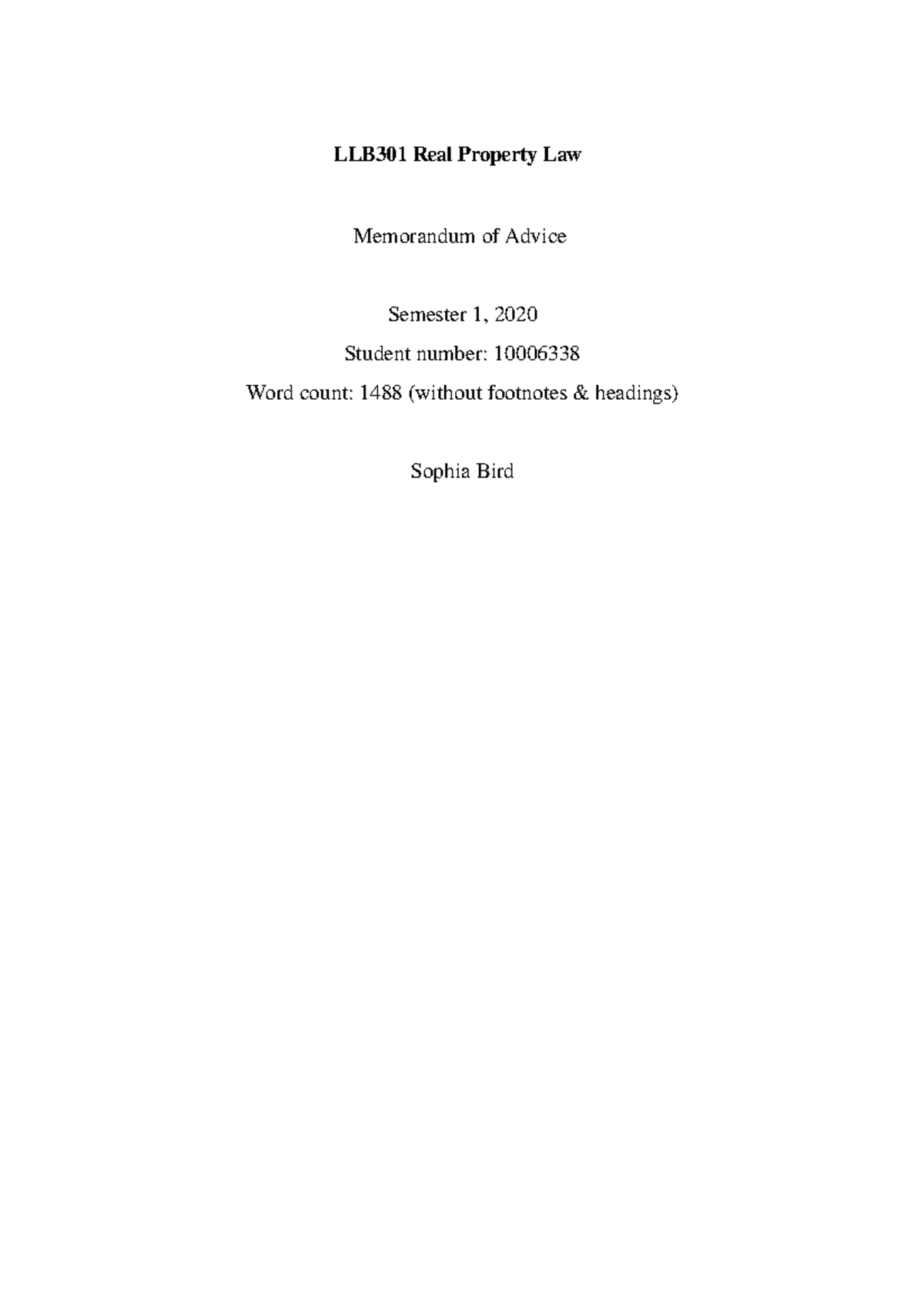 Memorandum Template - LLB301 Real Property Law Memorandum of Advice ...