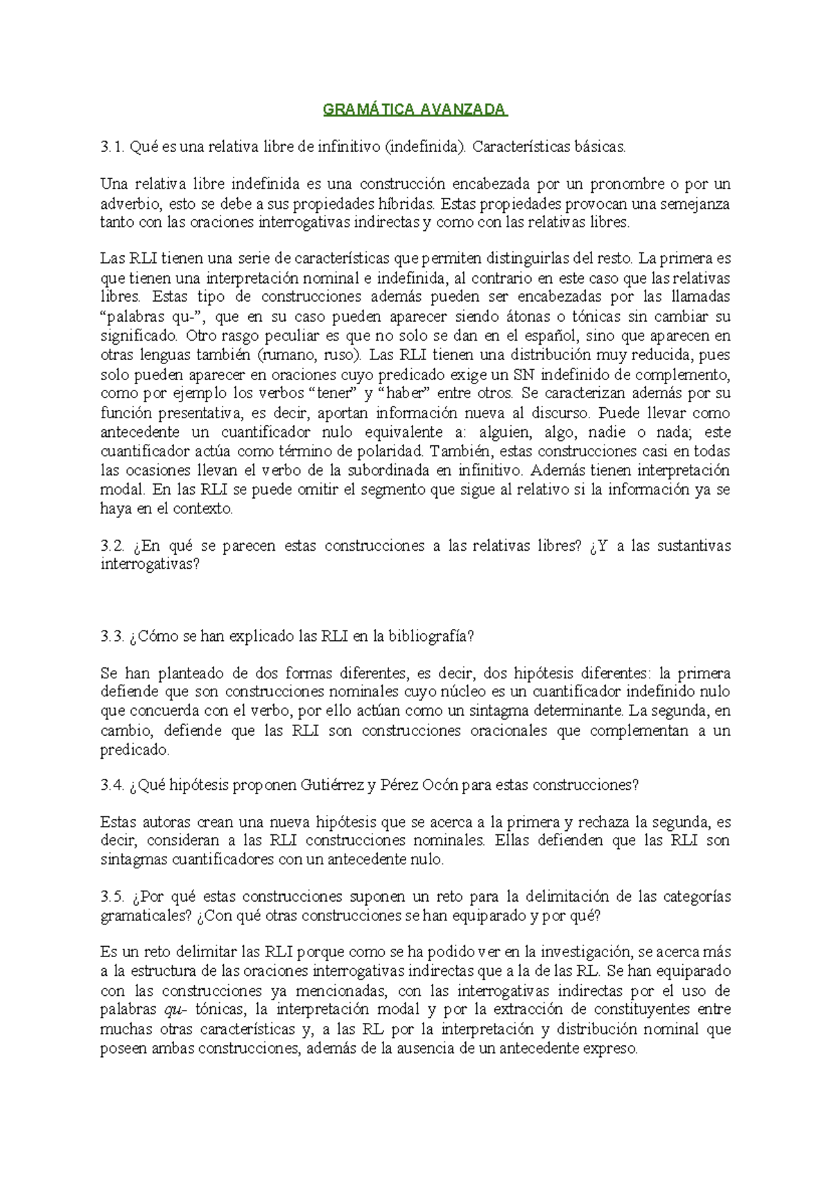 Gramática avanzada. Cuestionario TEMA 3 - GRAMÁTICA AVANZADA Qué es una ...