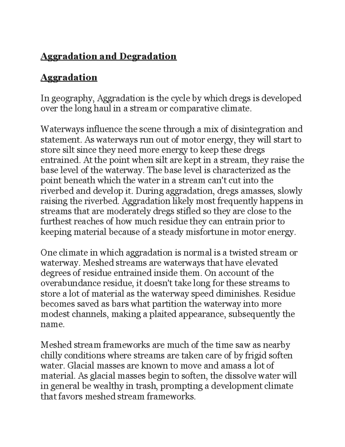 Aggradation and Degradation - Aggradation and Degradation Aggradation ...