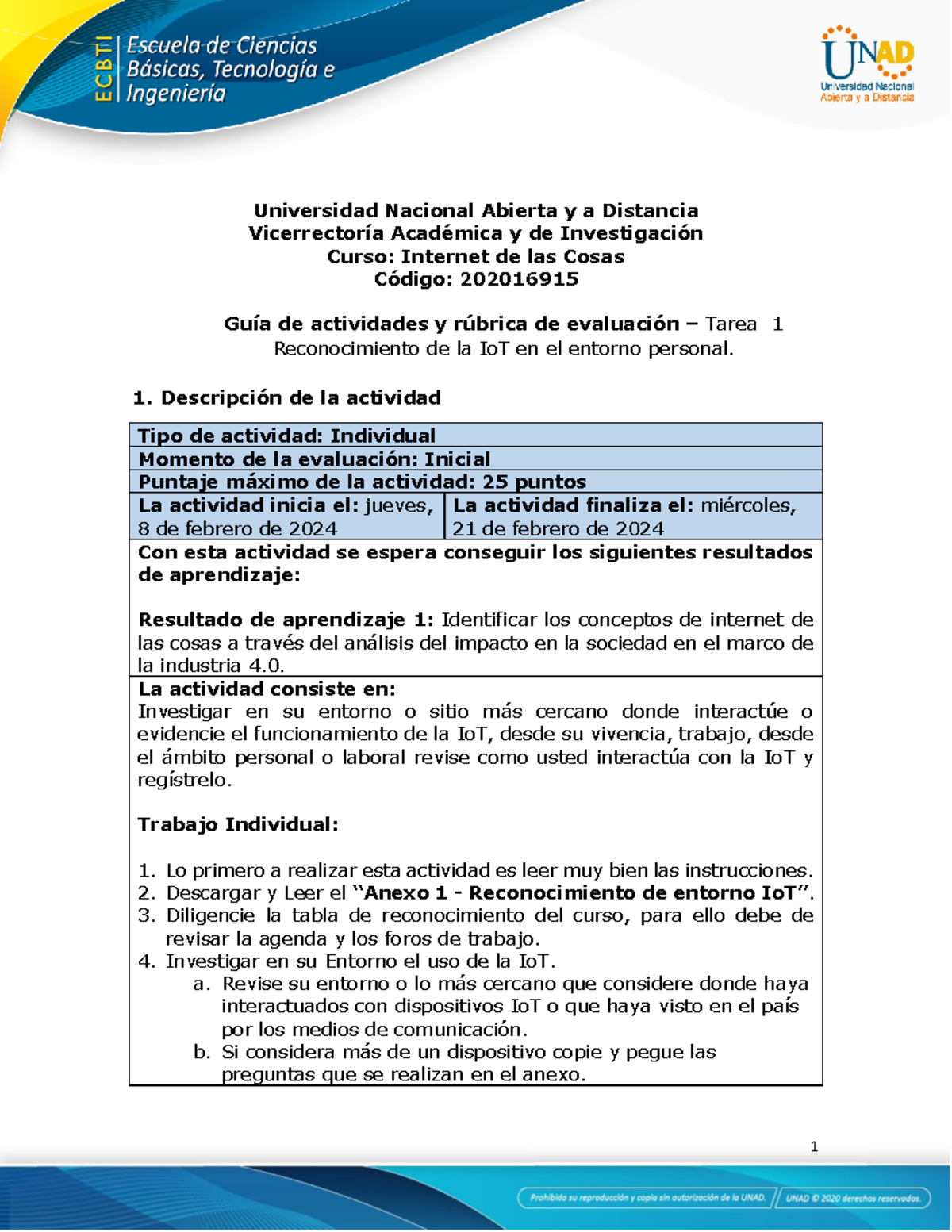 Guía de actividades y rúbrica de evaluación – Tarea 1 Reconocimiento de la Io T en el Entorno ...