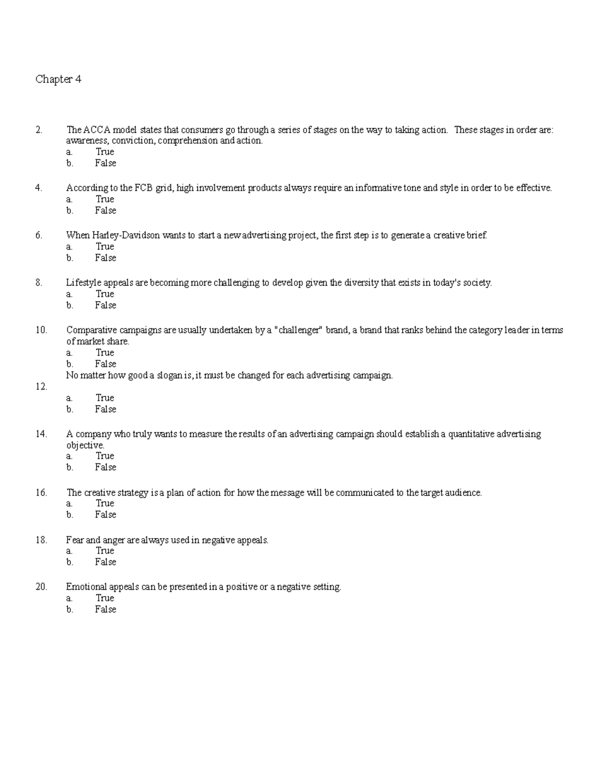 Chapter 4 self test - Int MKTG - Chapter 4 The ACCA model states that ...