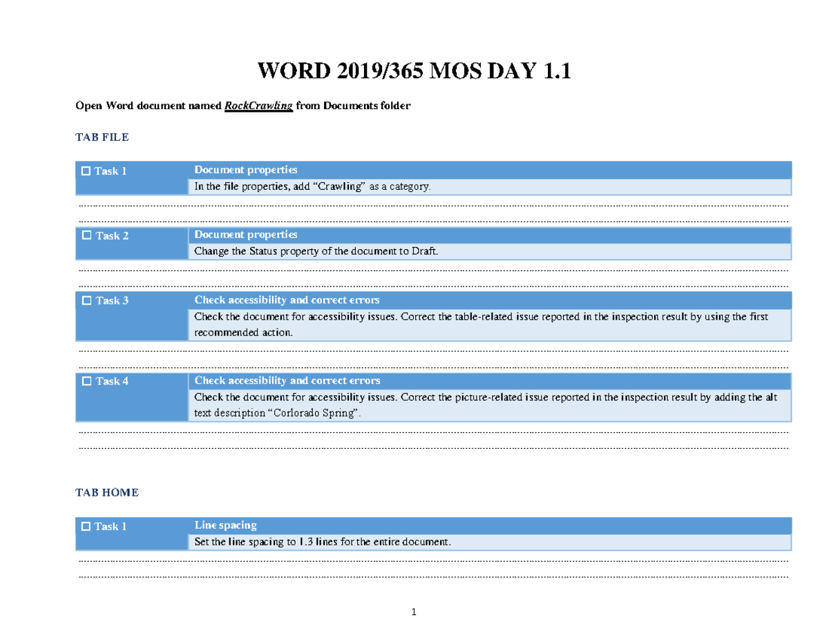 DAY 1 - học tin hoc van phong - 1 WORD 2019/365 MOS DAY 1. 1 Open Word document named ...
