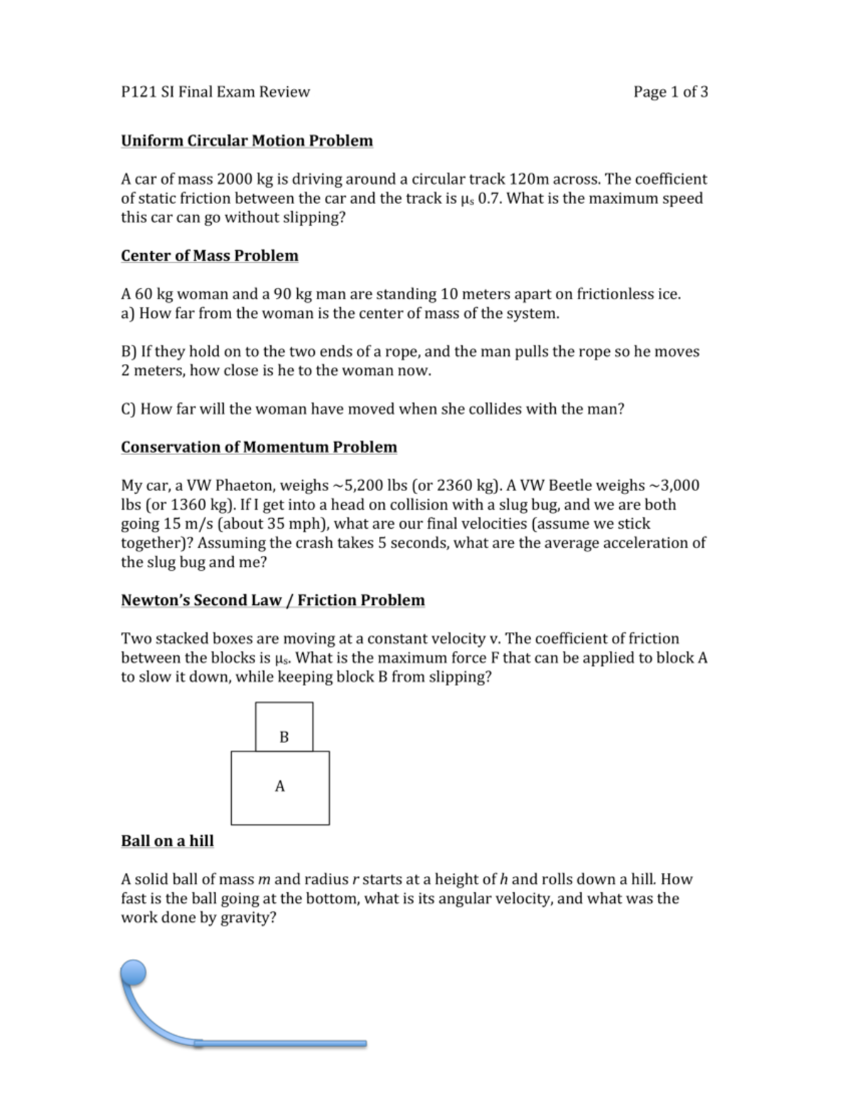 SI Final Exam Review Additional Problems - PHYS 121 - Studocu