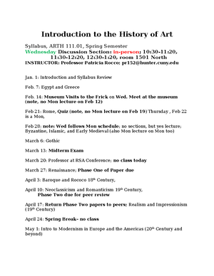 Intro Art History Syllabus Fall 2024 Remote - COURSE SYLLABUS ARTH 111 ...