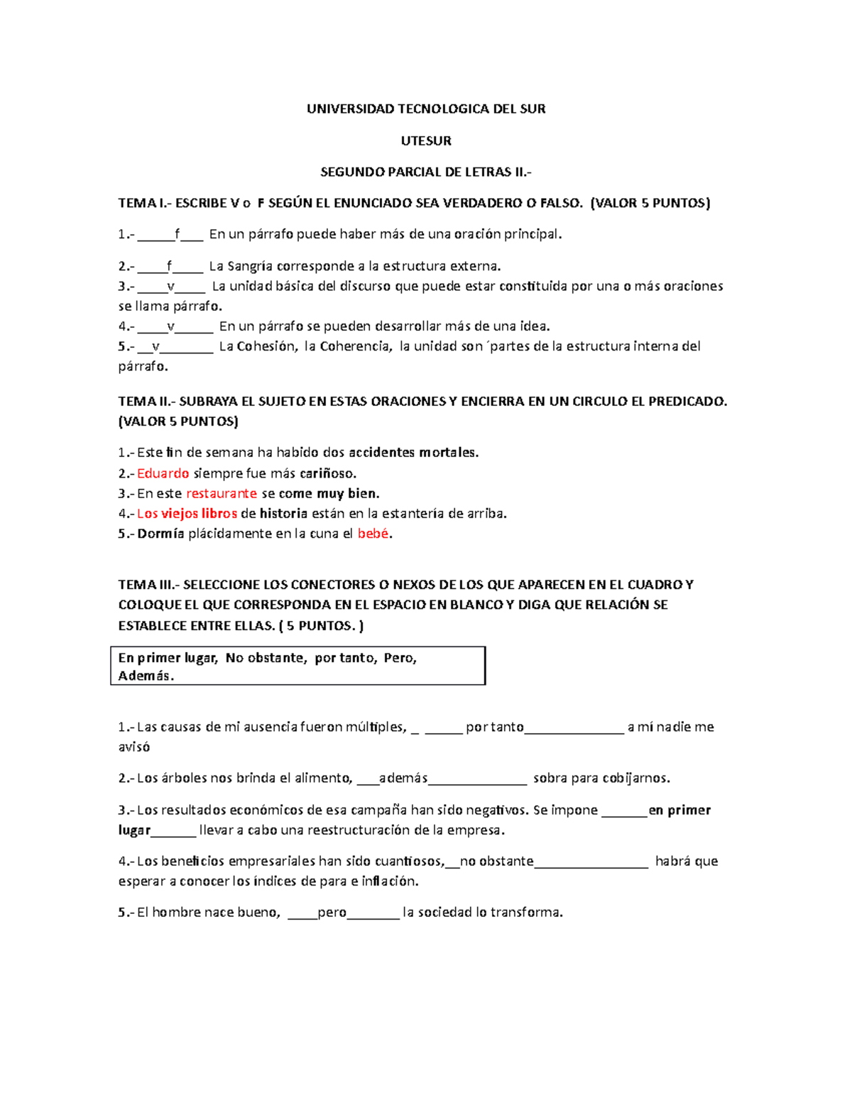 2do. parcial de letras II, nov. 2021 - UNIVERSIDAD TECNOLOGICA DEL SUR ...