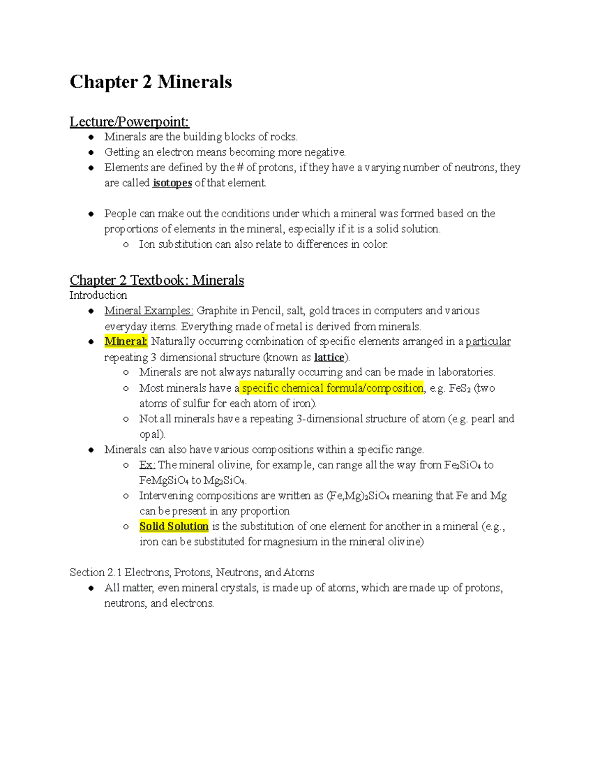 GEO 102 - Chapter 2 - Minerals - Chapter 2 Minerals Lecture/Powerpoint ...