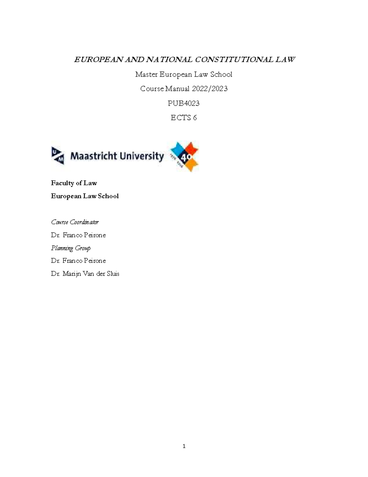 ENCL 2023 Coursebook - EUROPEAN AND NATIONAL CONSTITUTIONAL LAW Master ...