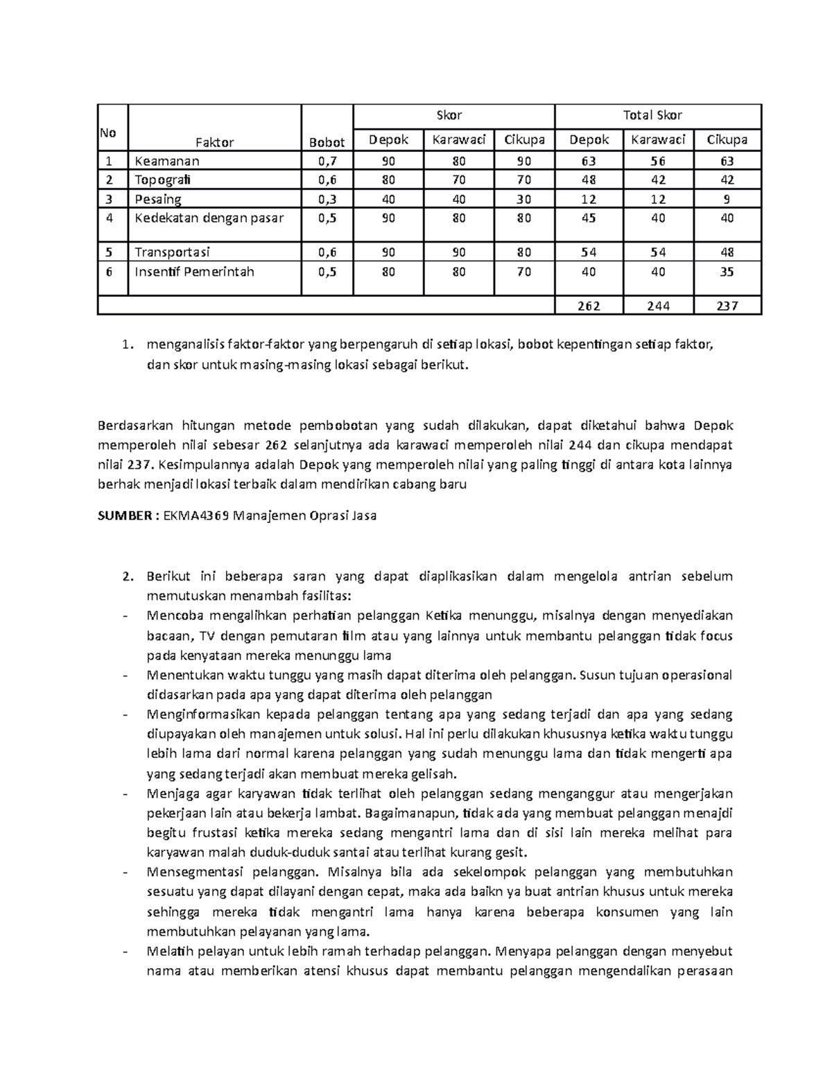 Tugas 2 Manajemen Oprasi Jasa Erlina Meylenia 043271458 - No Faktor ...