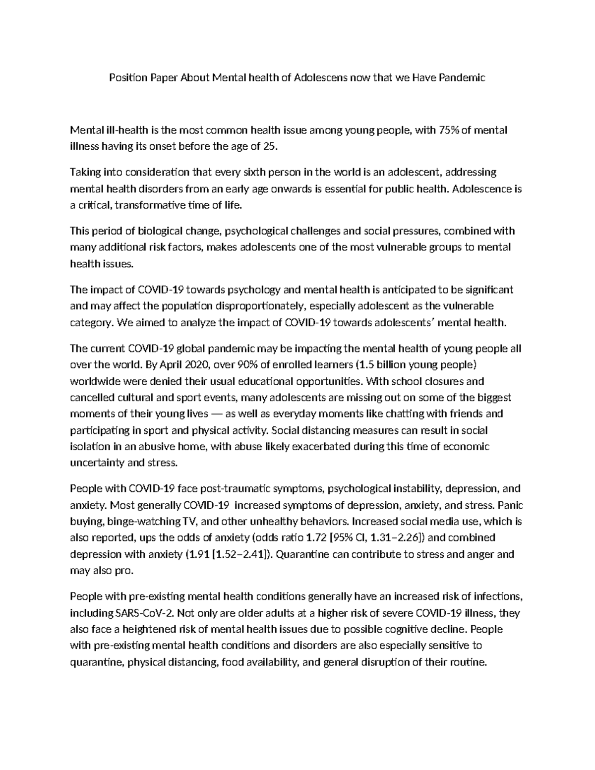 Position Paper-WPS Office - Position Paper About Mental health of ...