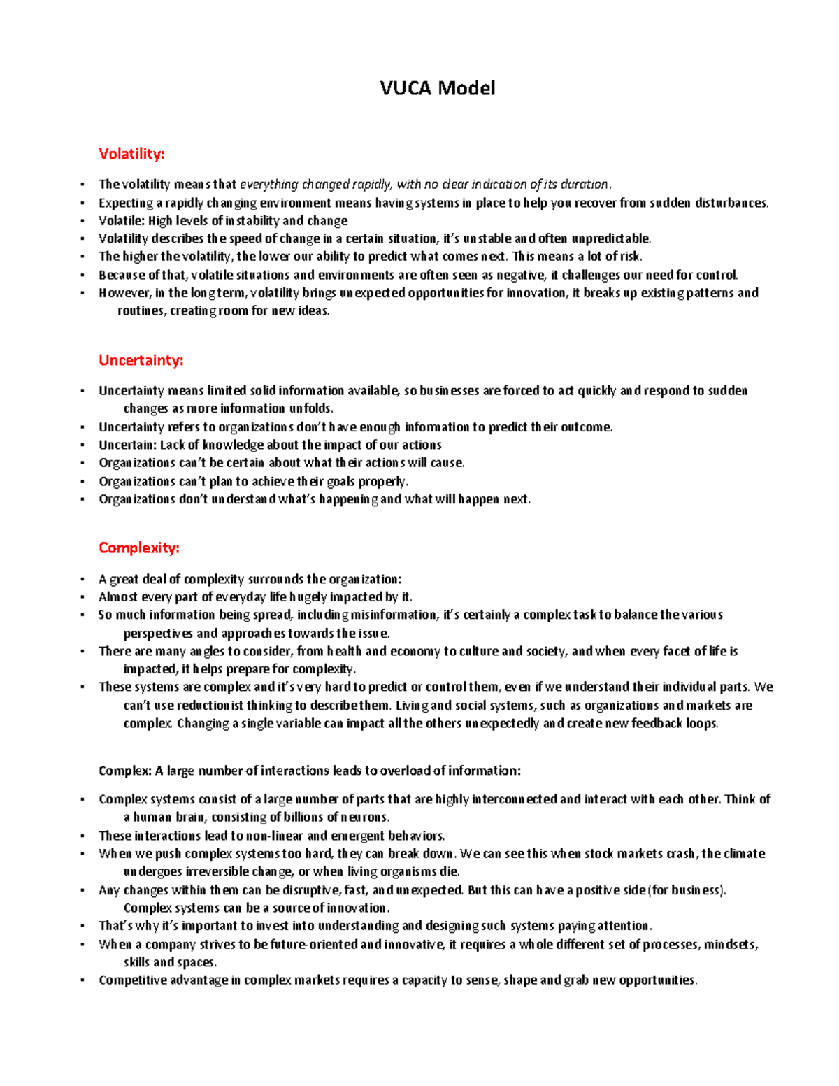 VUCA Model - Assignment - VUCA Model Volatility: The volatility means ...