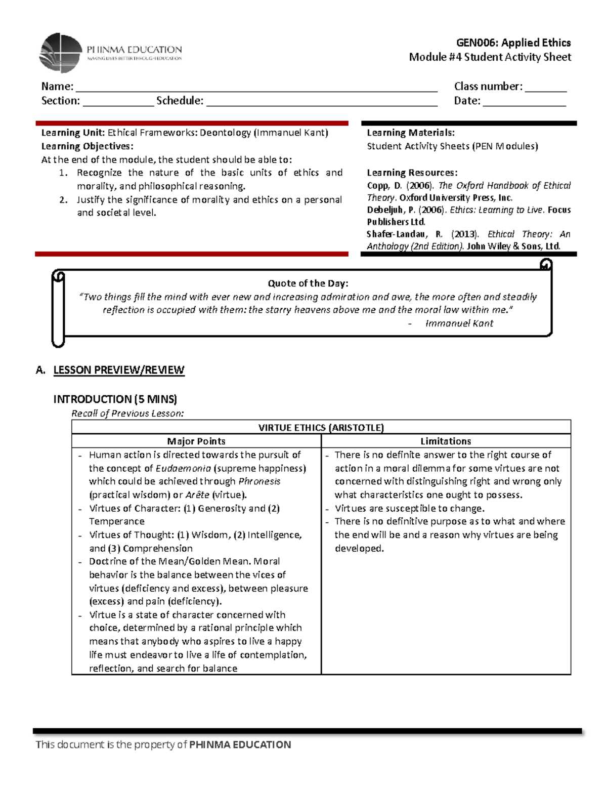SAS4 - Ethical Frameworks ( Deontology) - GEN006: Applied Ethics Module ...