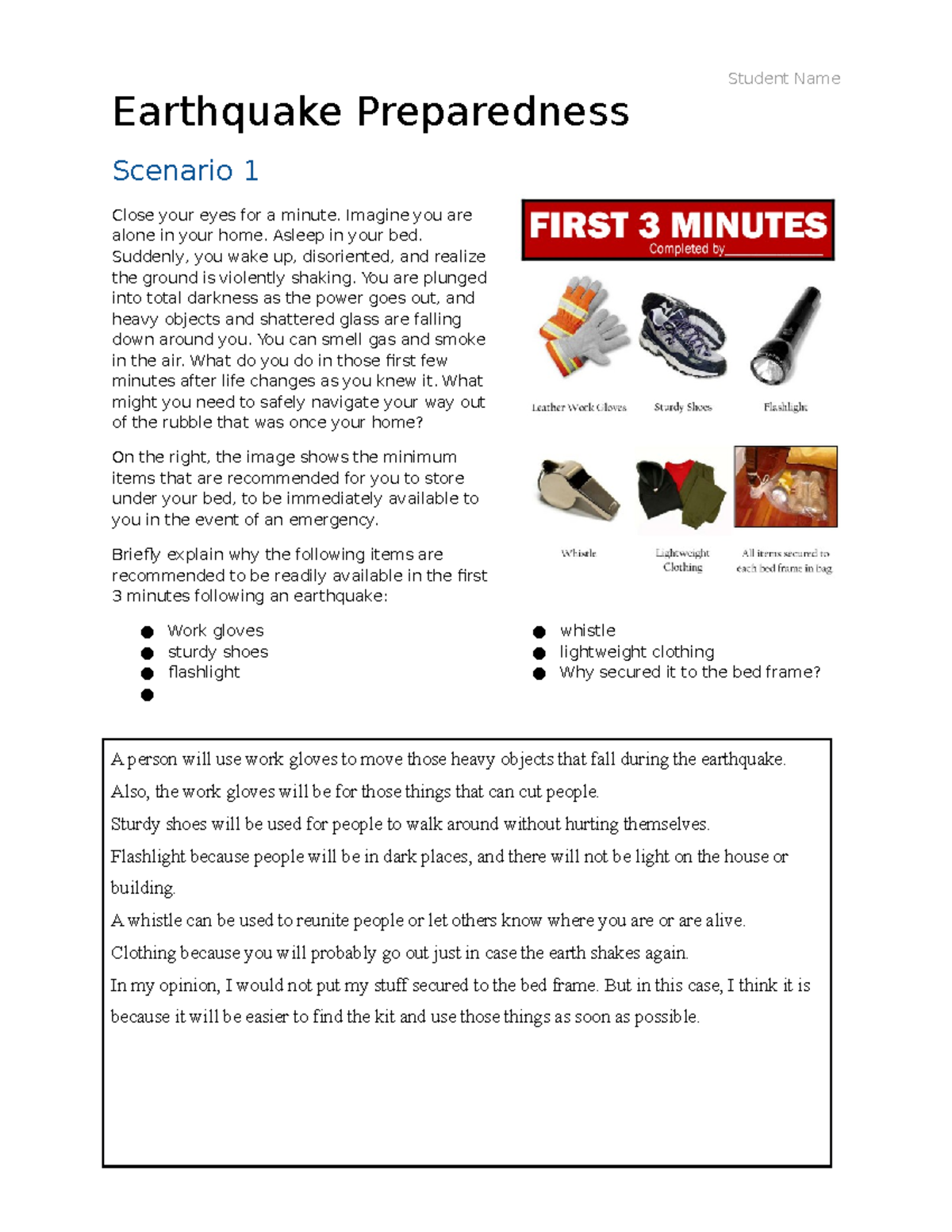 Earthquake Prep Worksheet DG - Earthquake Preparedness Scenario 1 Close ...