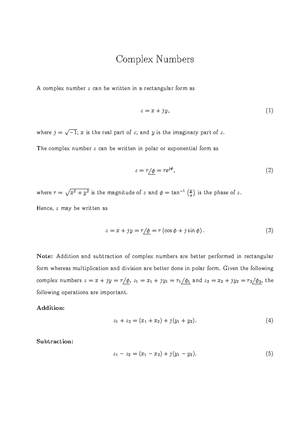 Chapter 3 - Useful Notes - Complex Numbers A complex number z can be ...