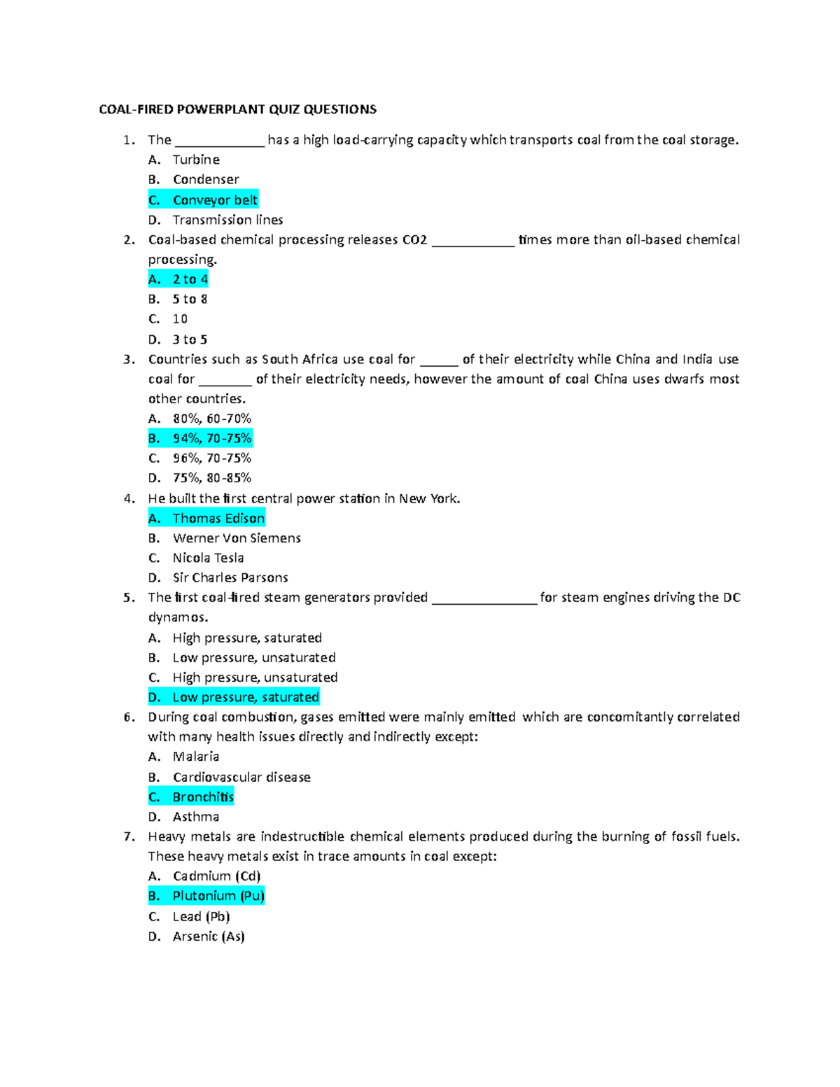 power plant sytem - COAL-FIRED POWERPLANT QUIZ QUESTIONS The ...