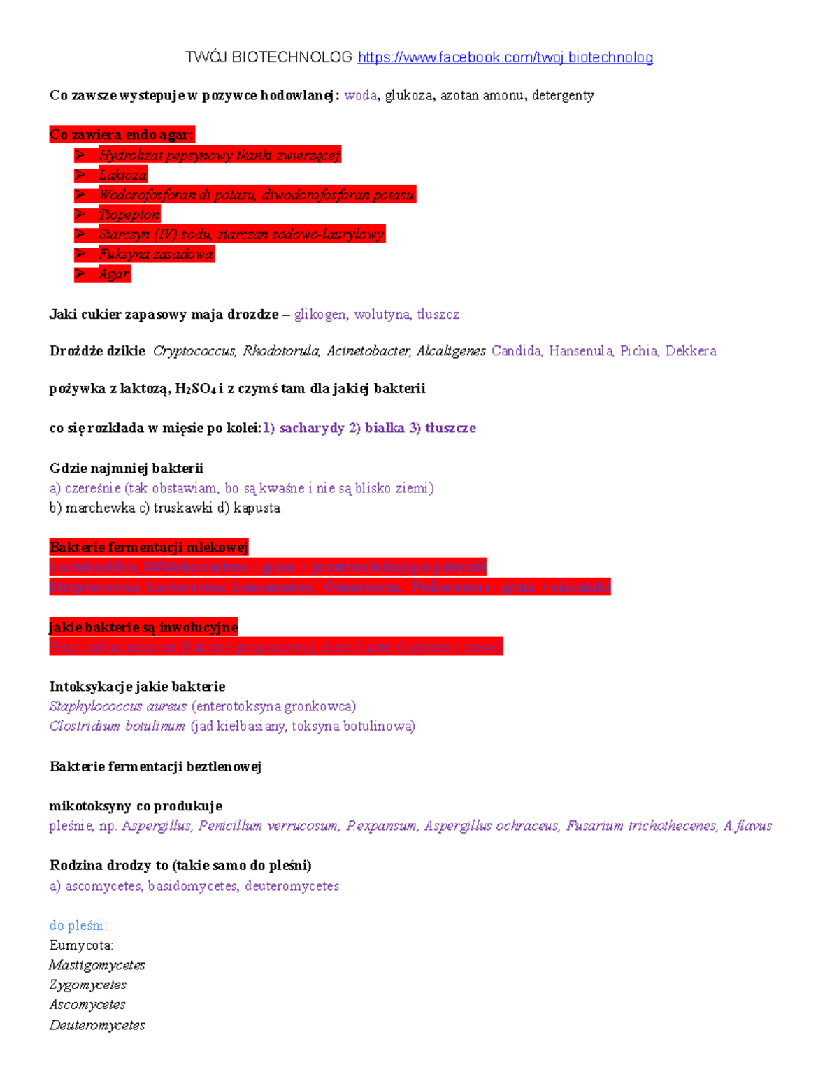 Mikrobiologia - pytania egz - TWÓJ BIOTECHNOLOG facebook/twoj.biotechnolog Co zawsze wystepuje w ...