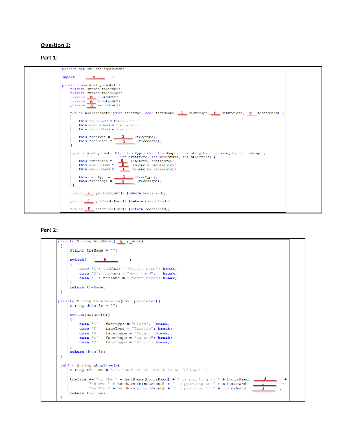 OOP216D OOR216D CT2 2024S1 MEMO - Ques on 1: Part 1: Part 2: Leter Code Marks Part 2: Leter Code ...
