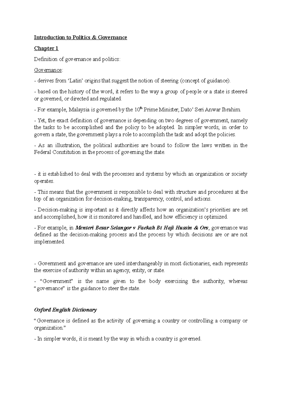 GP Chapter 1 - Simple Notes - Introduction to Politics & Governance ...