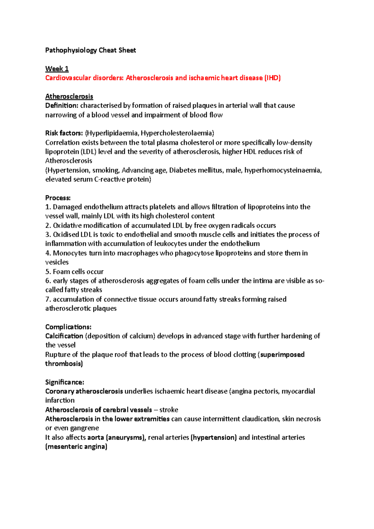 Pathophysiology Cheat Sheet - Coronary heart disease, Coronary Artery ...