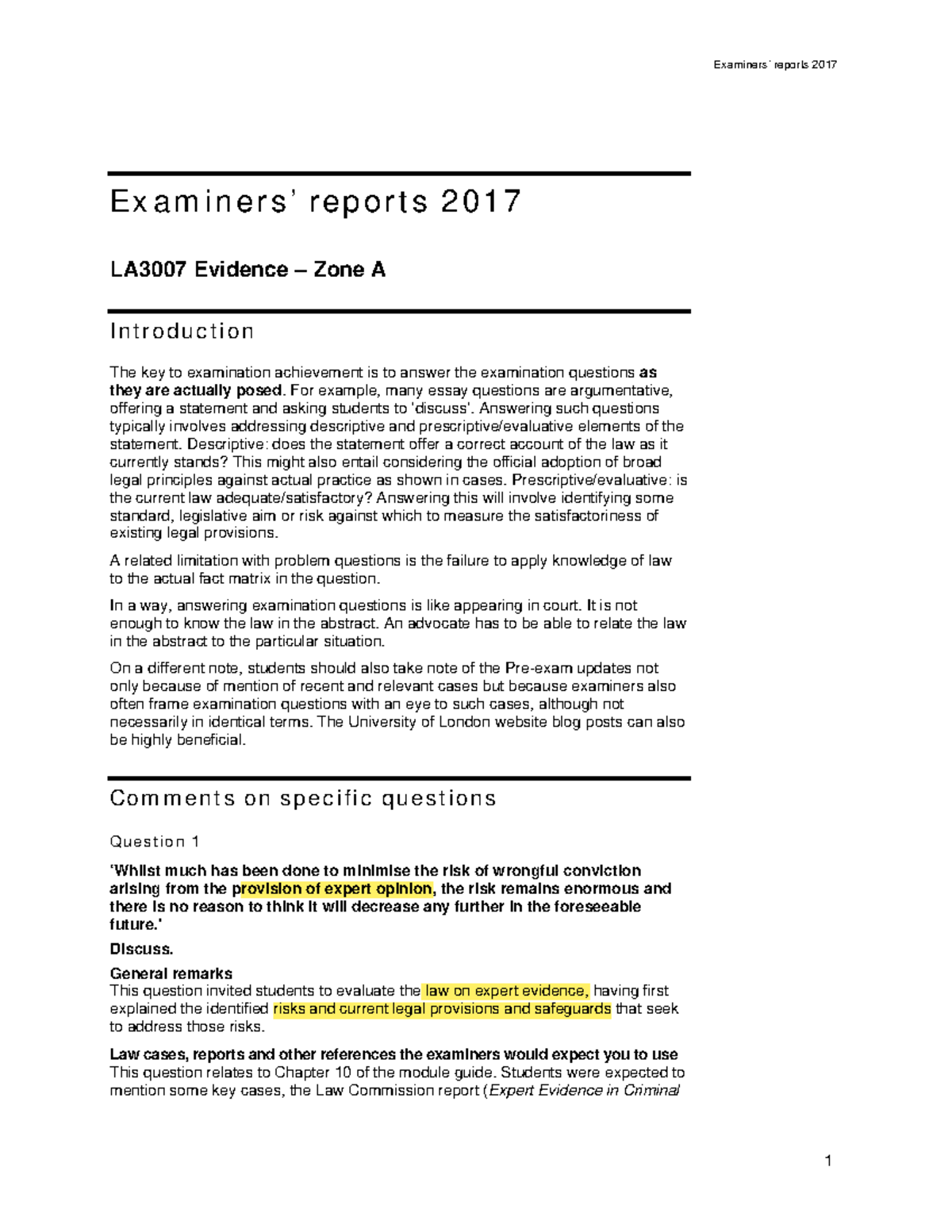 Evidence report 2017 A - Examiners’ reports 2017 Examiners’ reports ...