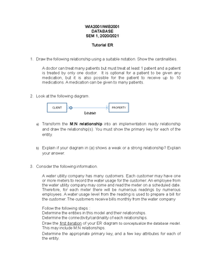 Tut 1 DB - Q - Tutorial work - WIA2001/WIB DATABASE Tutorial 1 Storage and retrieval are among ...