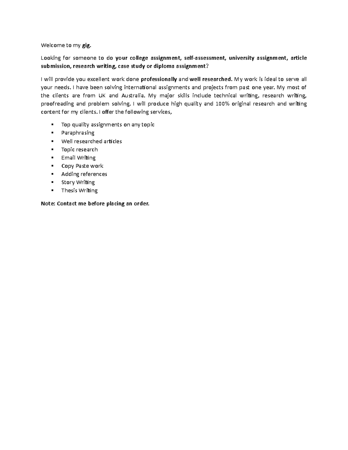 Gig plus academic material - Welcome to my gig. Looking for someone to ...