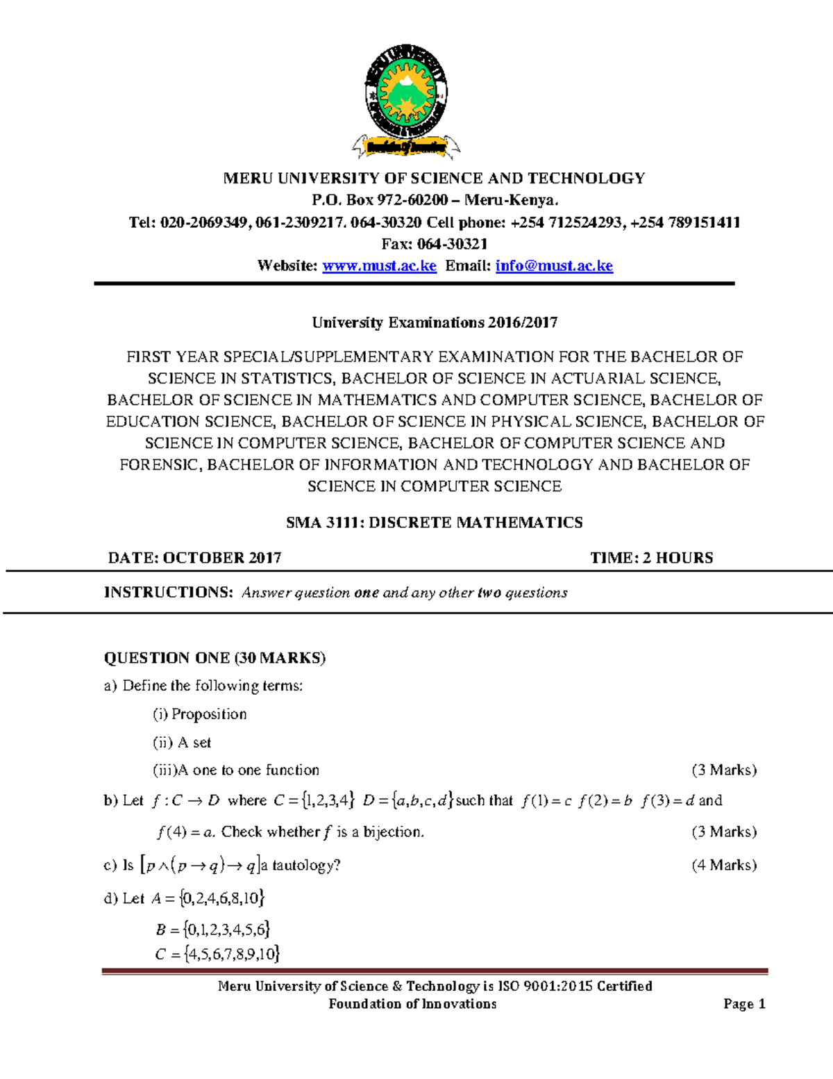 Discrete mathematics - Meru University of Science & Technology is ISO ...