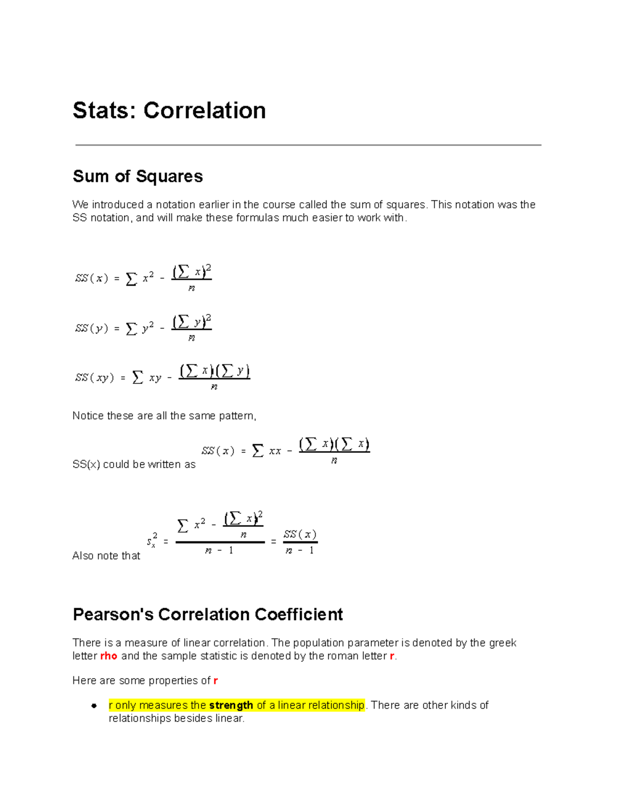Correlation - Statistics: Lecture Notes - Stats: Correlation Sum of ...