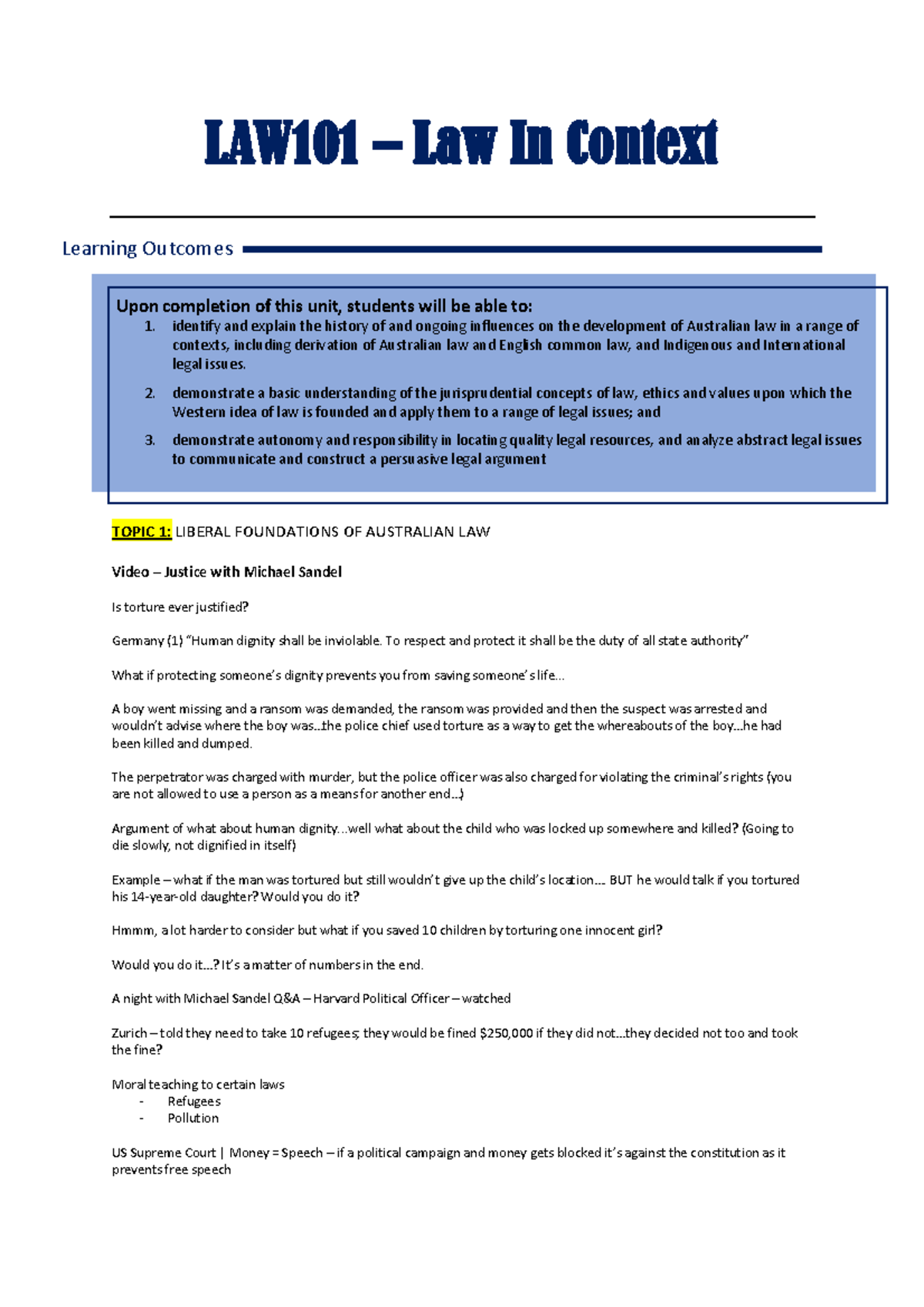 LAW101 – LAW IN Context - LAW10 1 – Law In Context TOPIC 1: LIBERAL ...