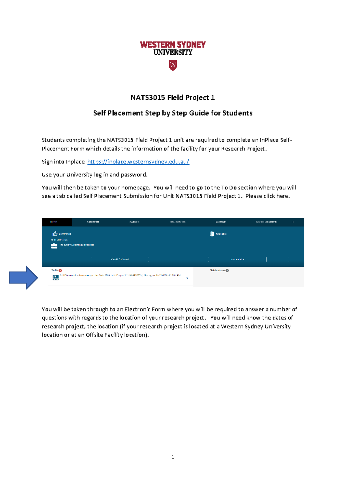 NATS3015 Field Project 1 - Inplace Guide for Students - 2022 Amended ...