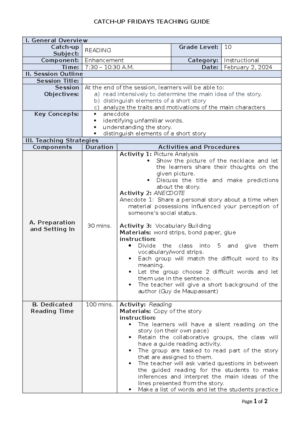G10 TG Reading Intructional - CATCH-UP FRIDAYS TEACHING GUIDE I ...