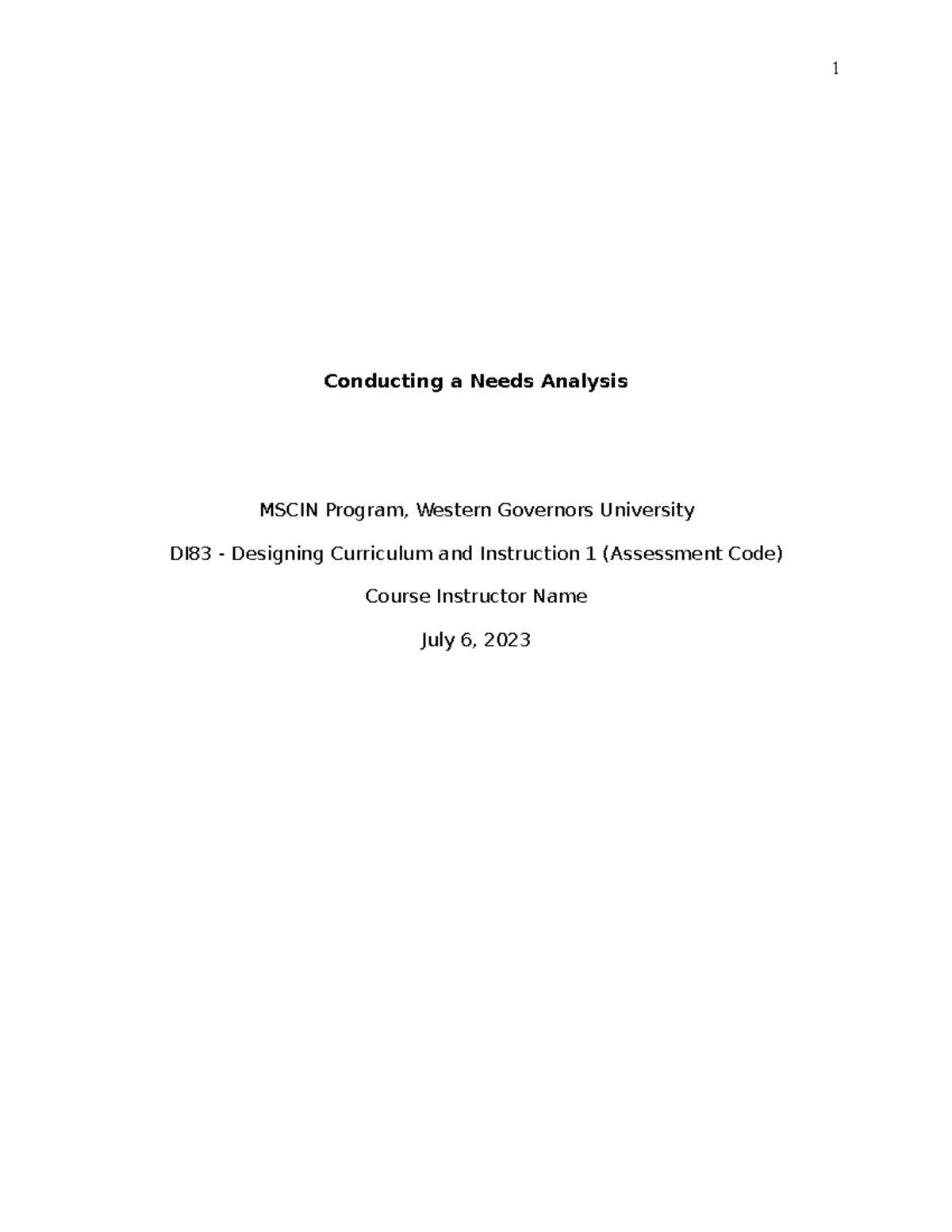 D183 Task 1 - Conducting a Needs Analysis - D183 - WGU - Studocu