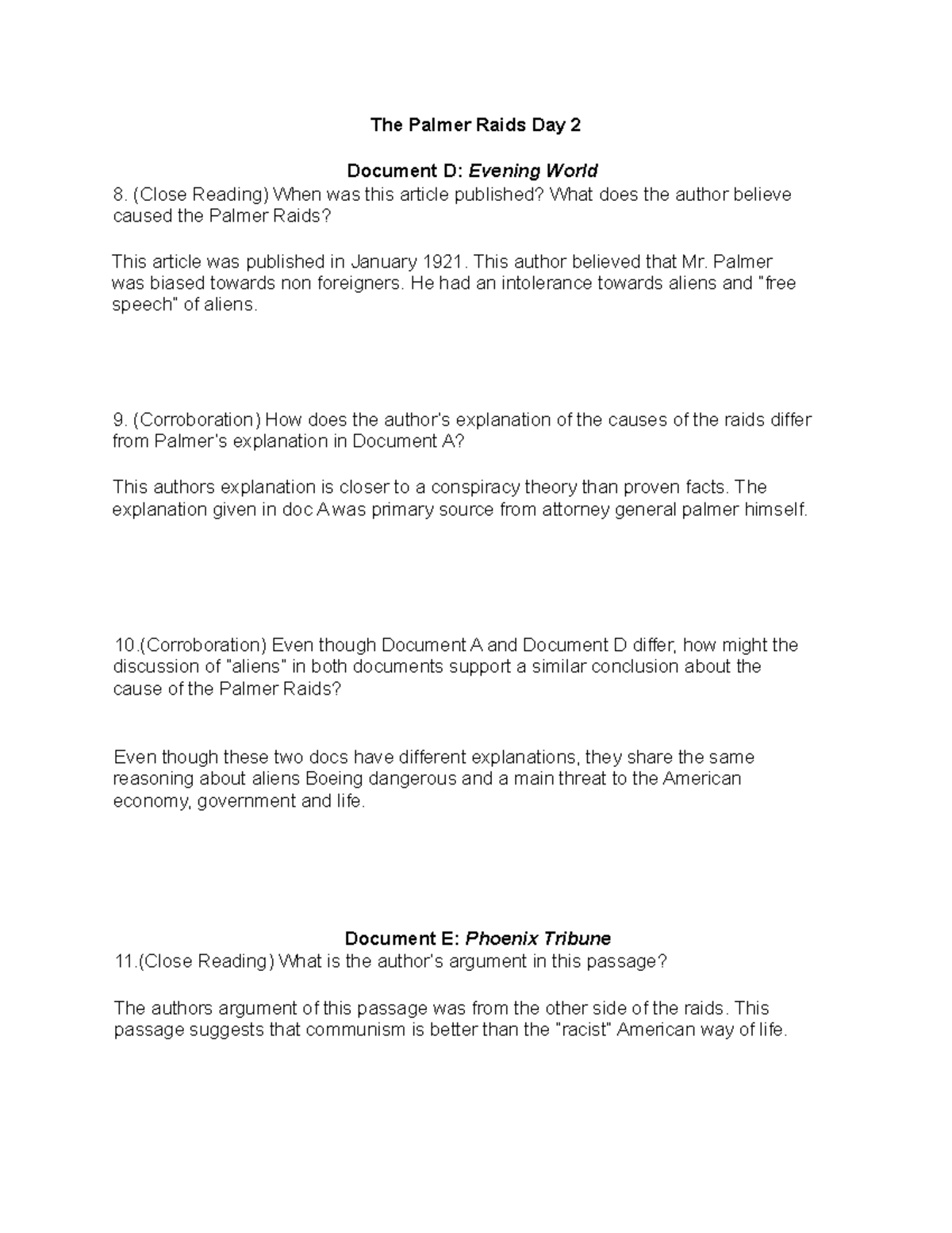 Copy of BEN Gronzo - Palmer Raids Day 2 Questions - 10070366 - The ...