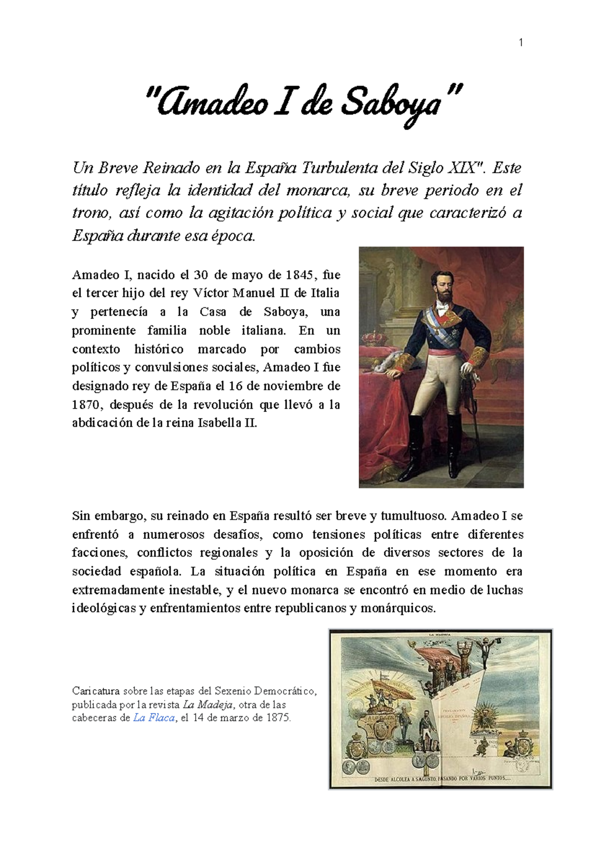 Biografia de Amadeo I De Saboya - 1 "Amadeo I de Saboya” Un Breve ...
