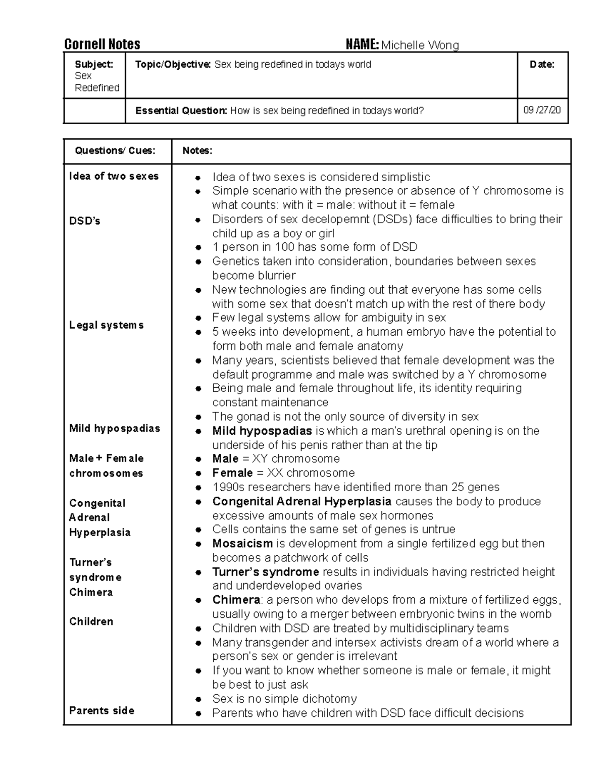 Sex Redefined Danae Martinez Cornell Notes Namemichelle Wong 6707