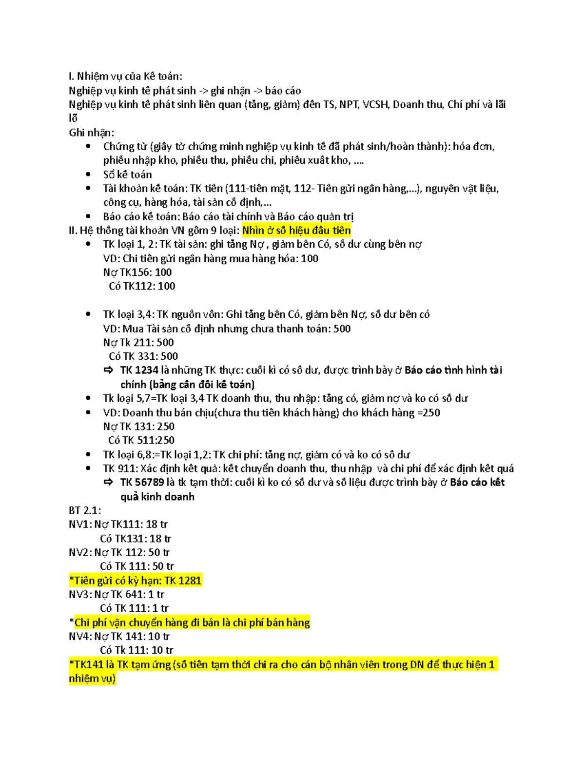 Kế toán tài chính chương 1 - I. Nhi m vệ ụ c a Kếế toán:ủ Nghi p vệ ụ kinh tếế phát sinh - Studocu