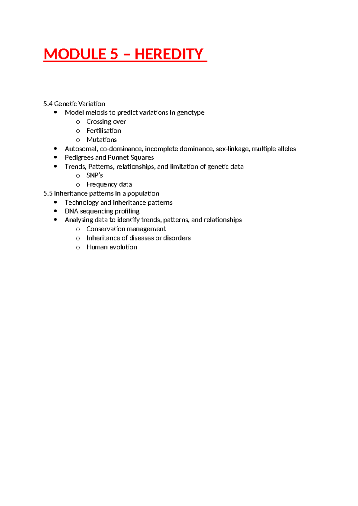 Year 12 Biology - sssss - MODULE 5 – HEREDITY 5 Genetic Variation Model ...