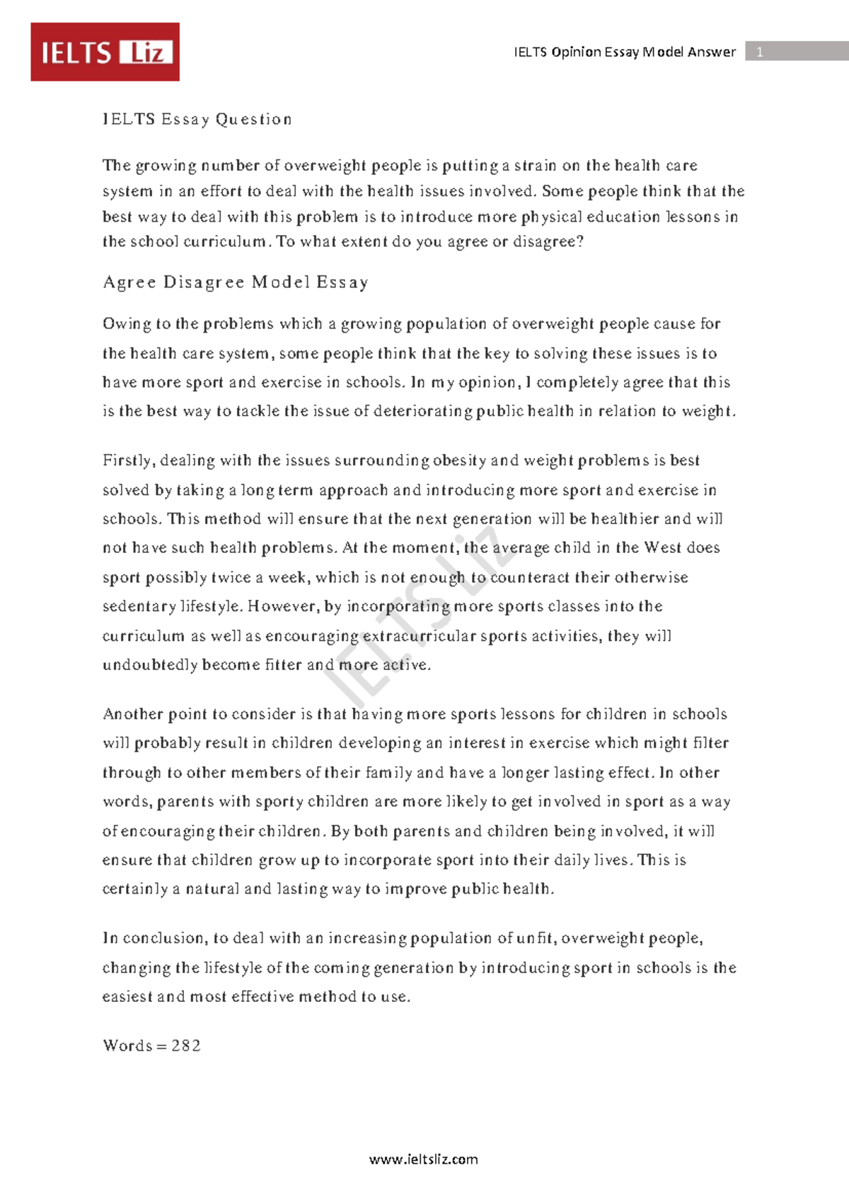 Ielts Model Essay Agree Disagree - ieltsliz IELTS Opinion Essay Model ...