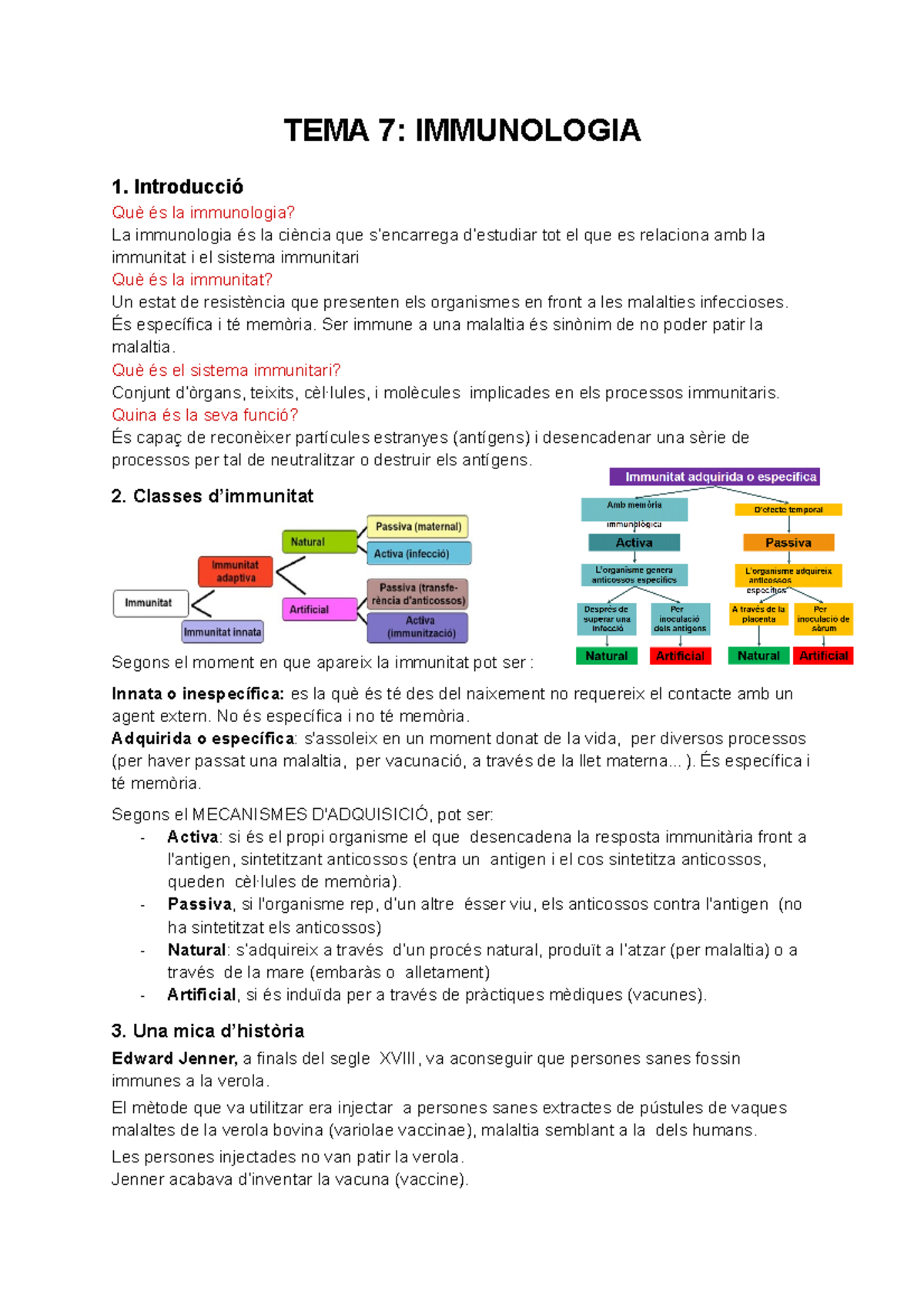 Resum Immunologia - TEMA 7: IMMUNOLOGIA 1. Introducció Què és la ...