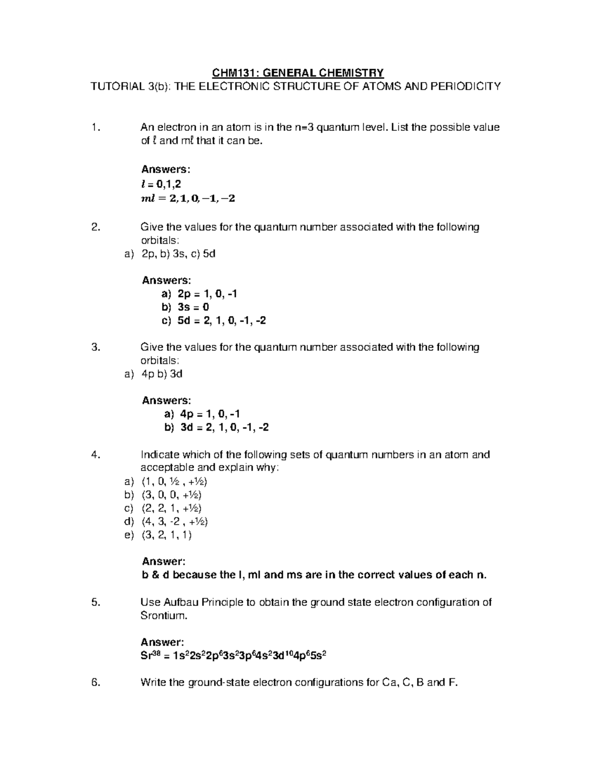 Tutorial chemistry 3B - CHM131: GENERAL CHEMISTRY TUTORIAL 3(b): THE ...