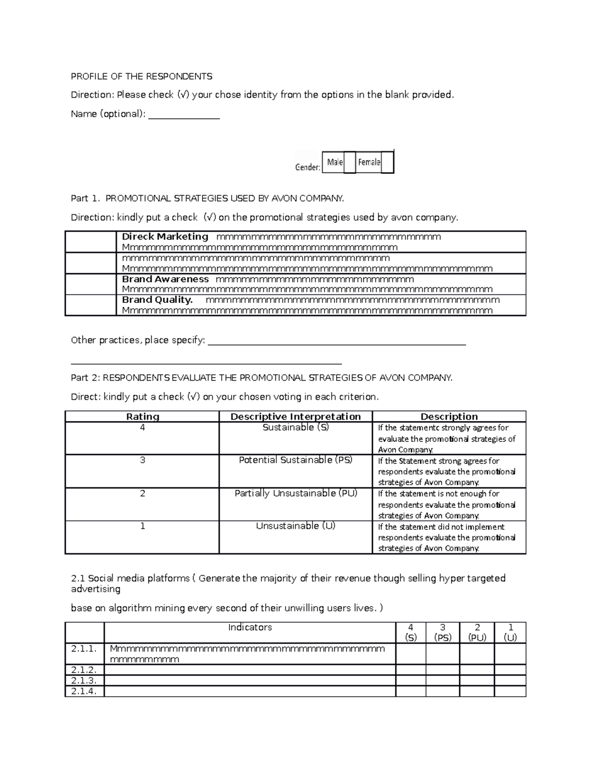 Survey-questioner - This is for our project - PROFILE OF THE ...