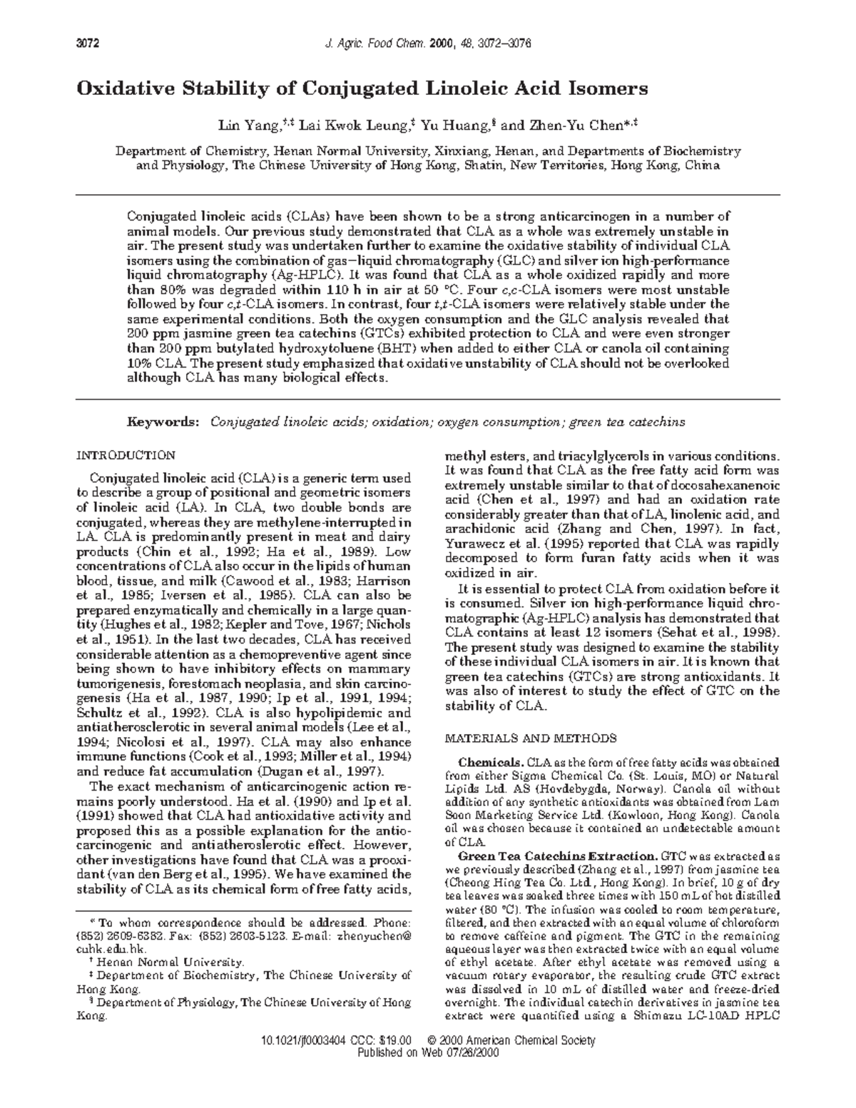 Oxidative Stability of Conjugated Linoleic Acid Isomers - Our previous ...