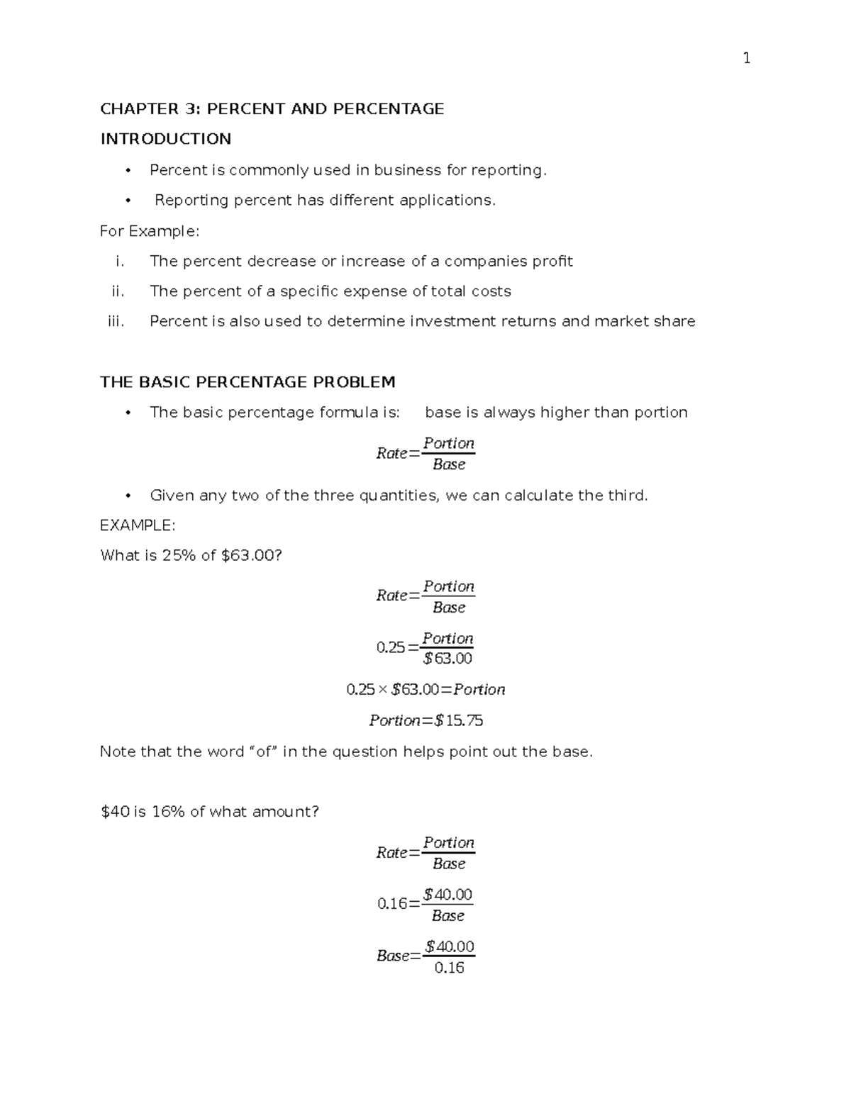 Math reviewer - CHAPTER 3: PERCENT AND PERCENTAGE INTRODUCTION ...