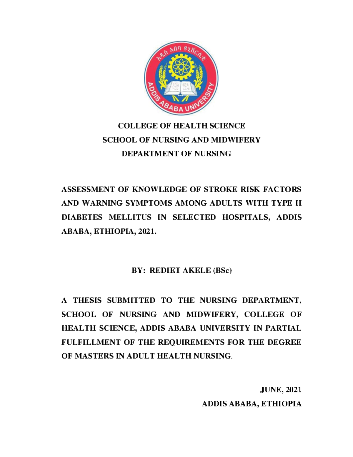 Rediet Akele - Articles - COLLEGE OF HEALTH SCIENCE SCHOOL OF NURSING ...