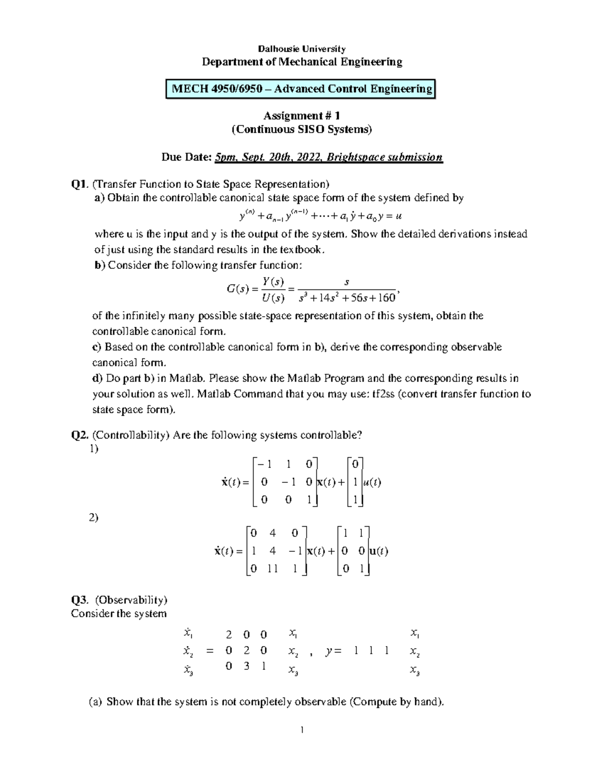 Ass - Continuous Single Input Single Output (SISO) Systems - 1 ...