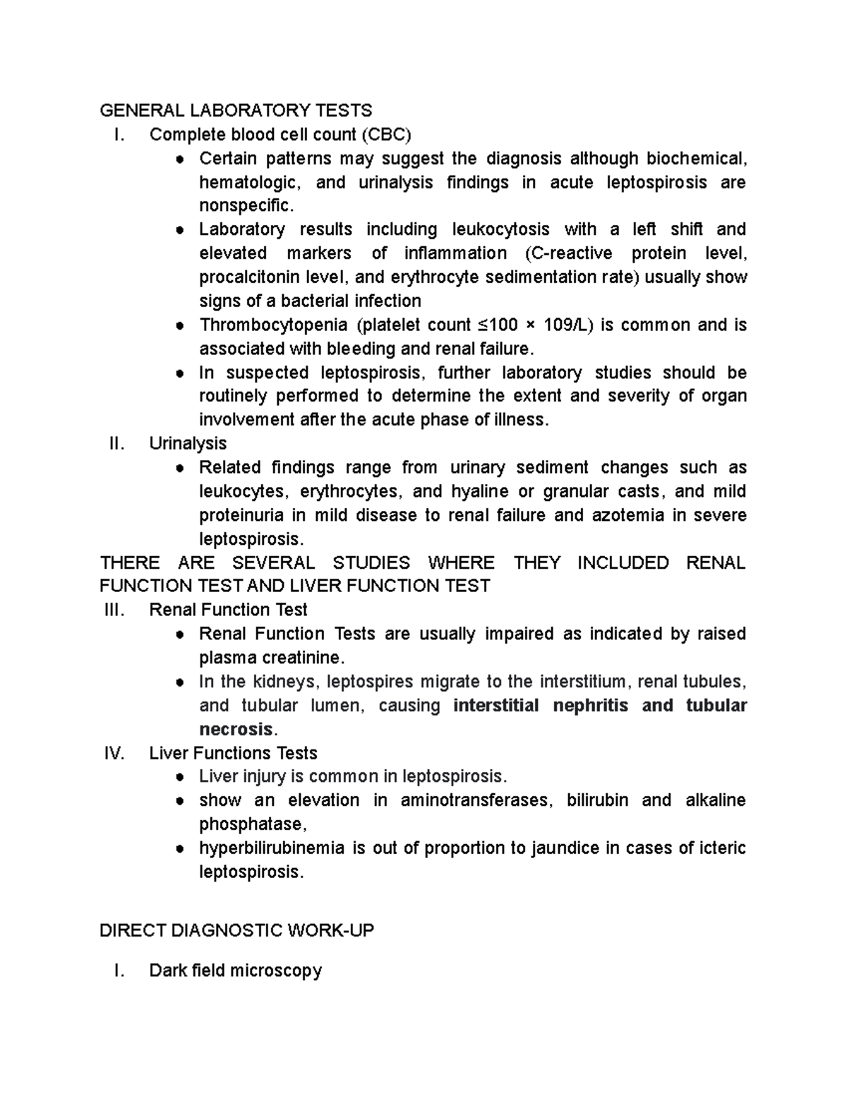 Differentials diagnosis uli - GENERAL LABORATORY TESTS I. Complete ...