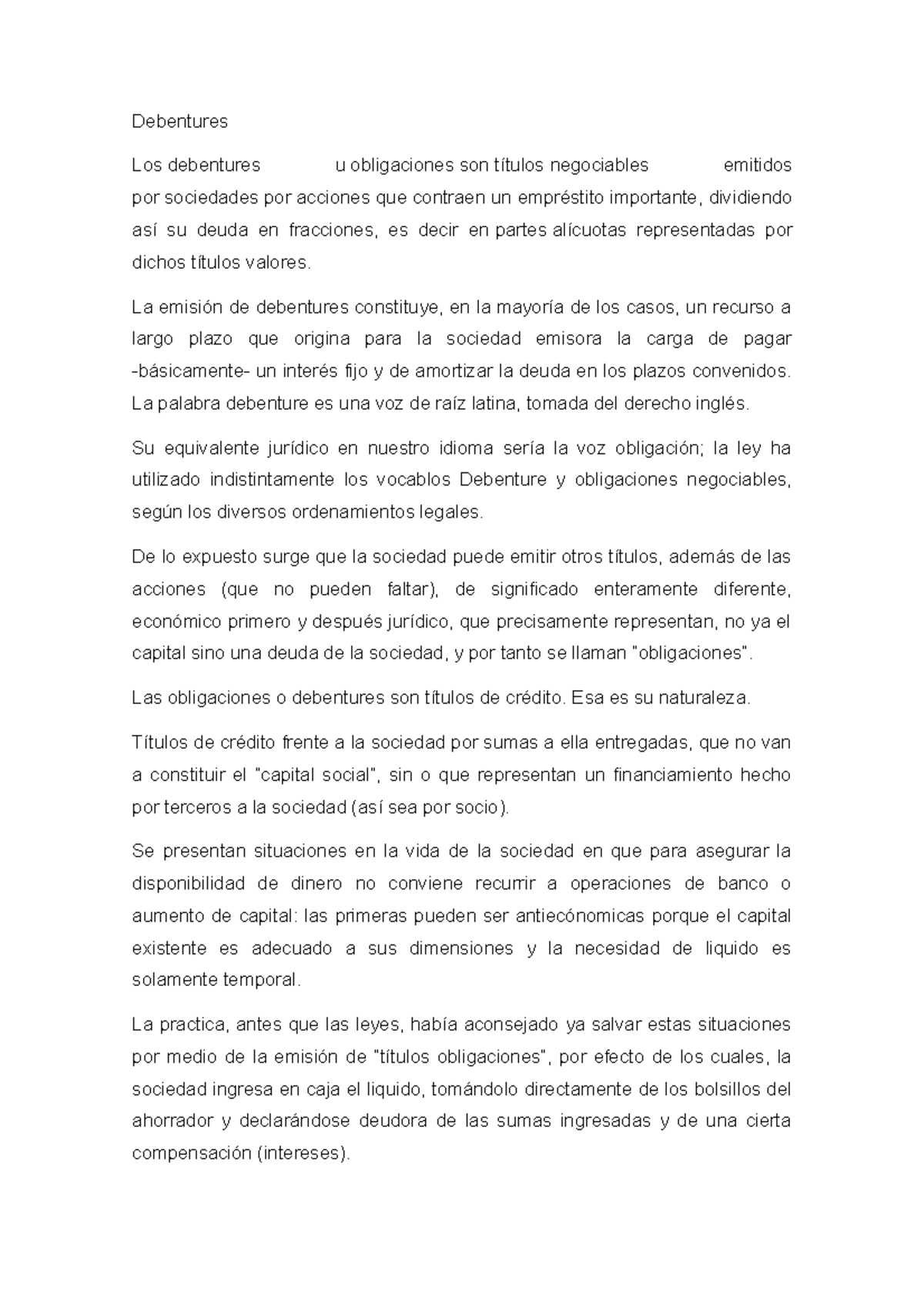 Debentures - Debentures Los debentures u obligaciones son títulos ...