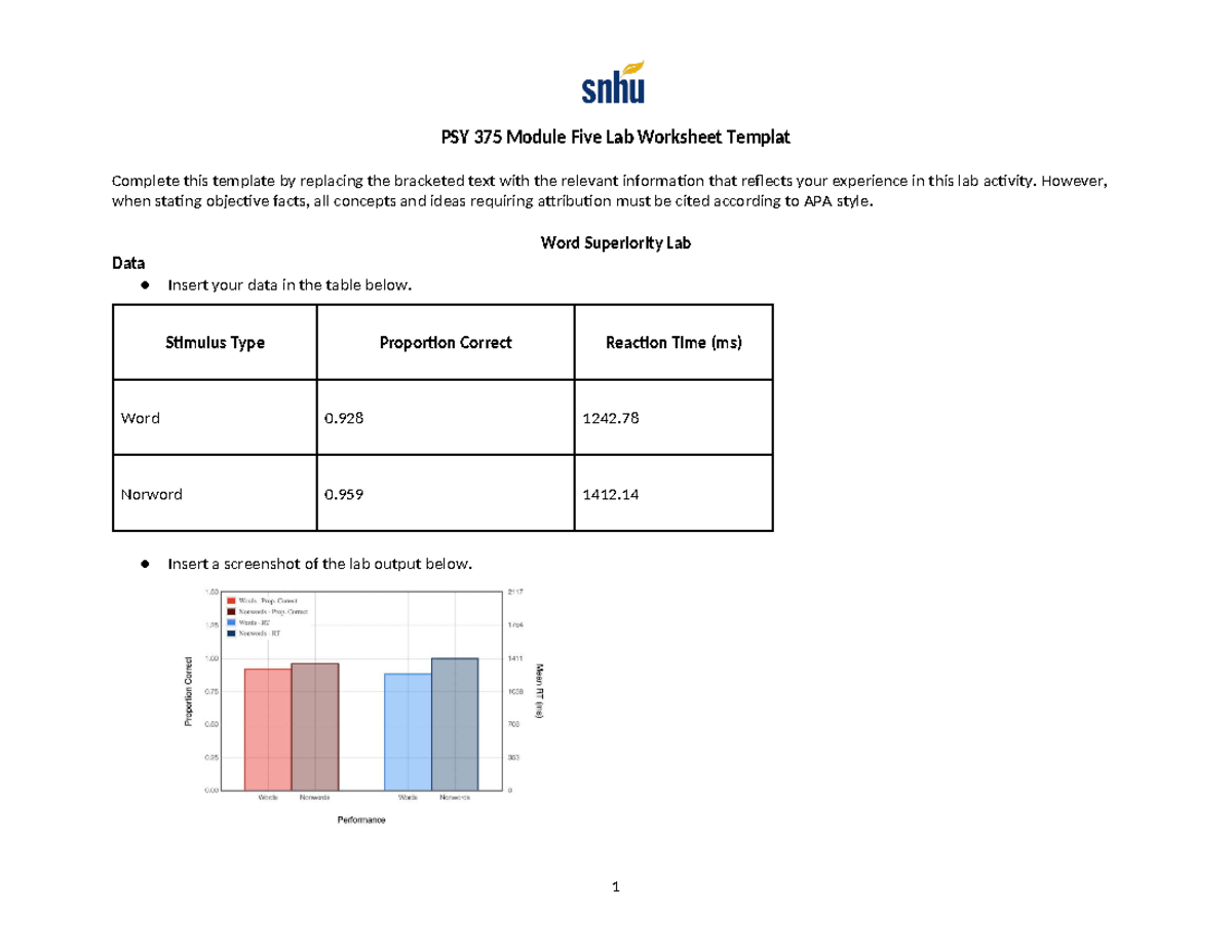 PSY 375 Module Five Lab Worksheet Template - PSY 375 Module Five Lab Worksheet Templat Complete ...