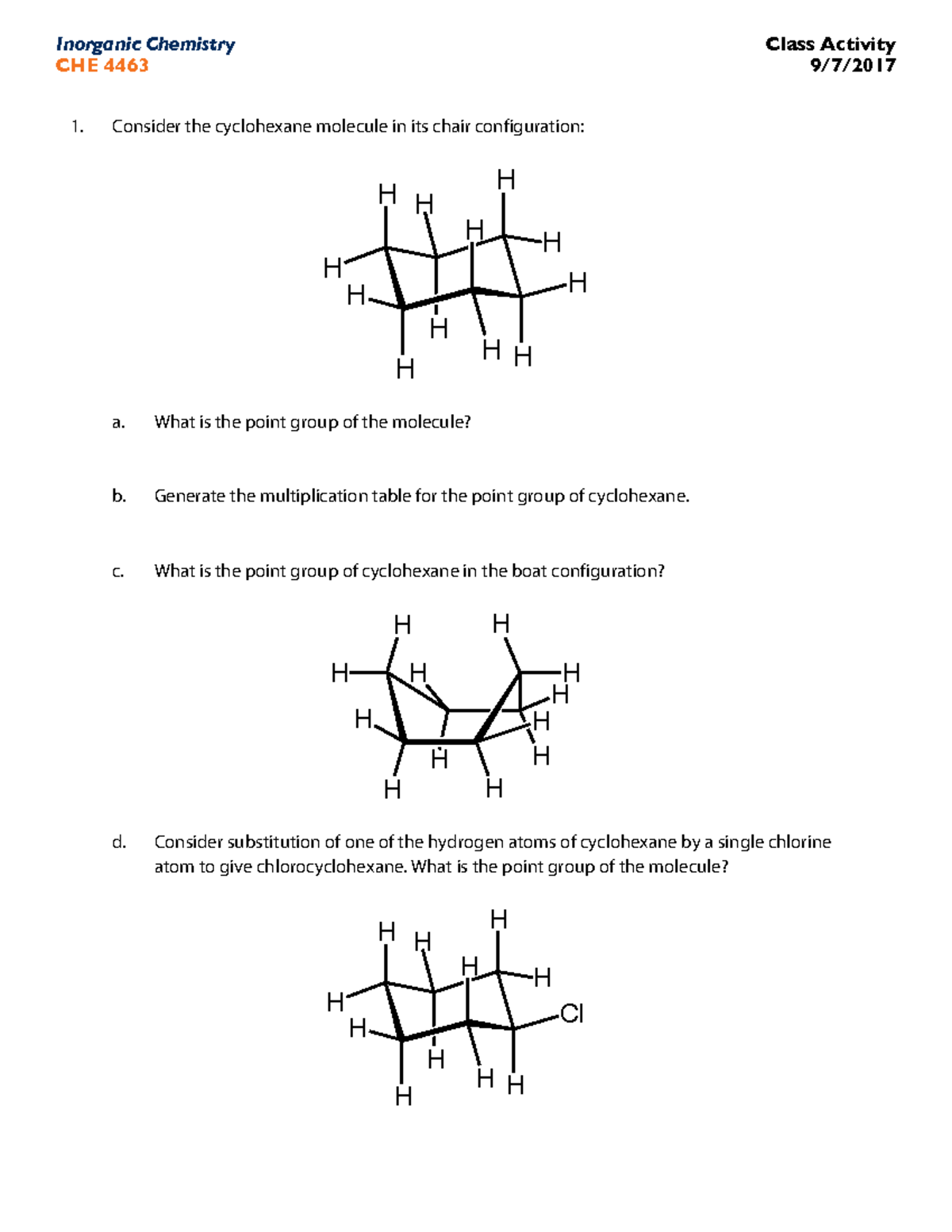Point Group Activity - Class Activity Inorganic Chemistry CHE 4463 1 ...