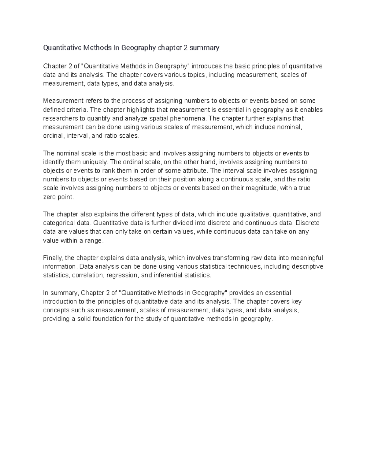 Quantitative Methods In Geography chapter 2 summary - The chapter ...