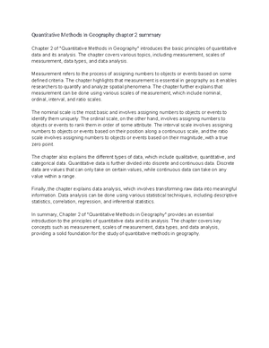 Quantitative Methods In Geography chapter 3 summary - Statistical inference involves drawing ...